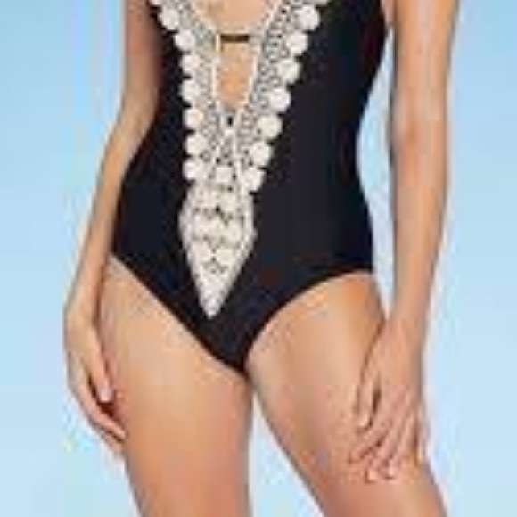Kona Sol Swim Kona Sol Womens Crochet Necklace One Piece Swimsuit